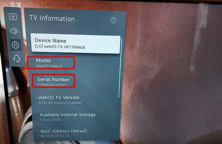 Suchen Sie den Modellcode und die Seriennummer im Menü Ihres LG ...